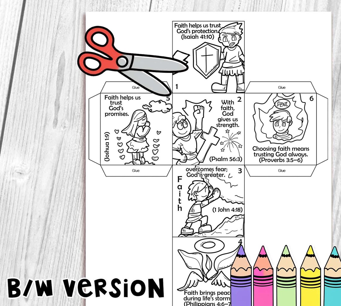 Faith Over Fear Coloring Cube Craft: Bible Verse, Christian Scripture ...