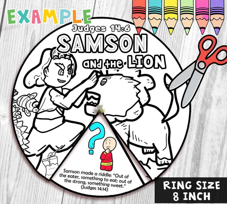 Samson and the Lion Spinner Coloring Wheel Craft: Bible Lesson Study ...