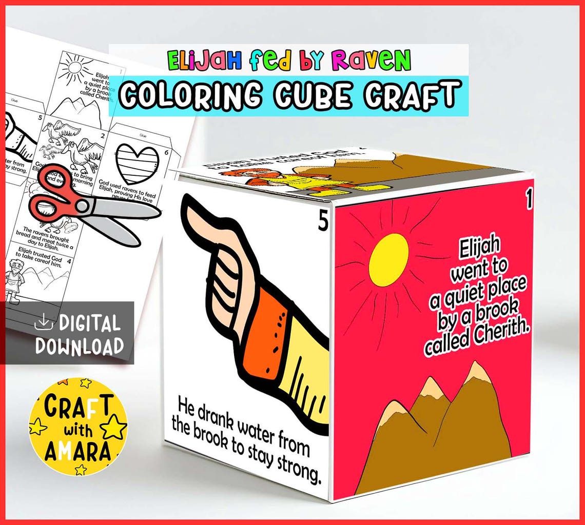 Elijah Fed by Ravens Coloring Cube Craft, Memory Games, Bible Craft for ...