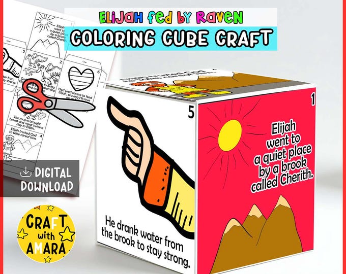 Elijah Fed by Ravens Coloring Cube Craft, Memory Games, Bible Craft for ...