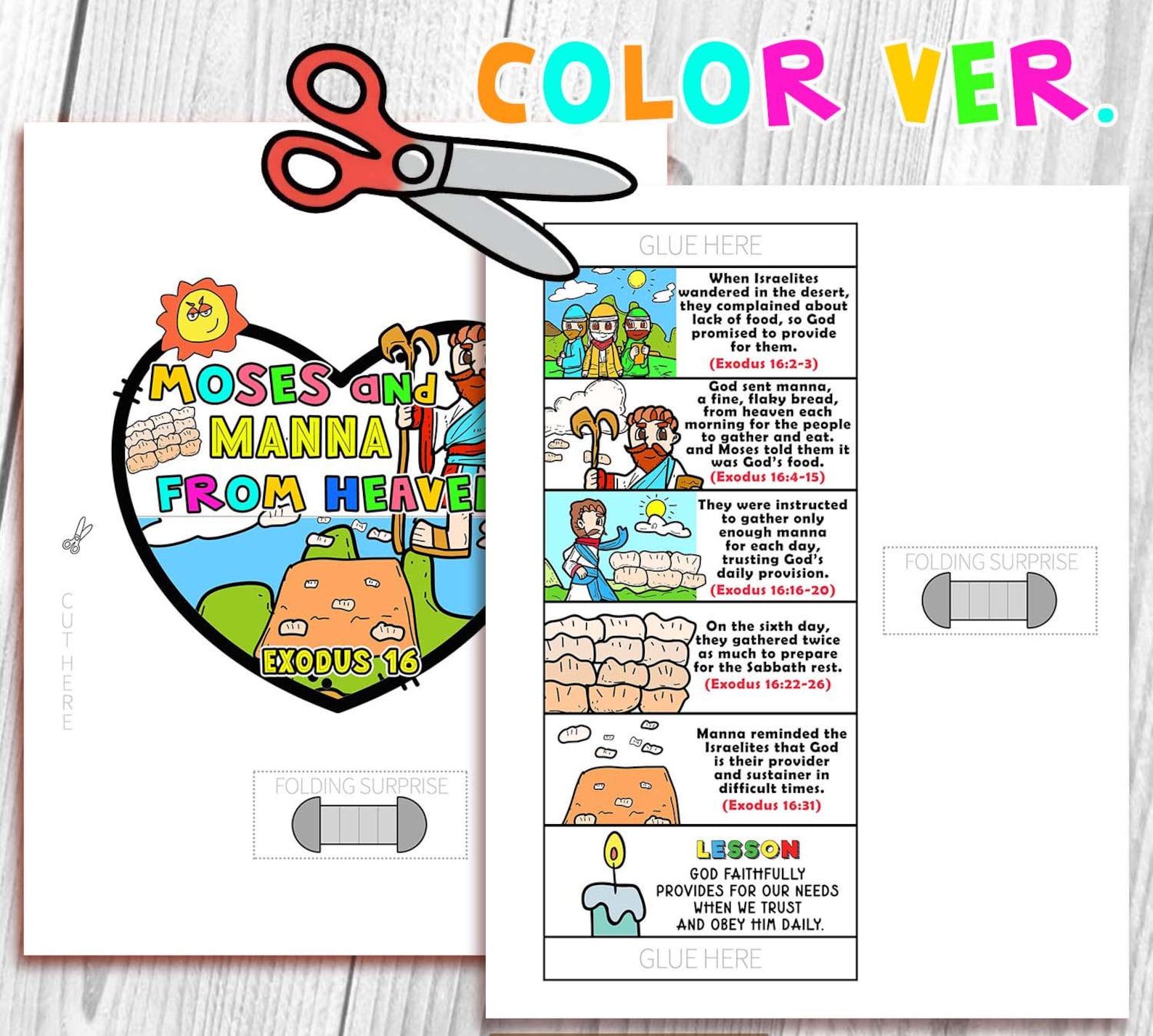 Moses and Manna From Heaven Folding Surprise Craft: Bible Study Lesson ...