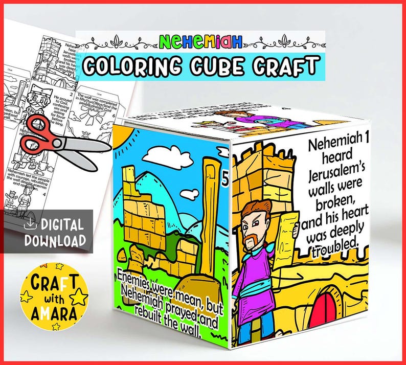 Nehemiah Coloring Cube Craft: Memory Games, Bible Activity for Kids ...