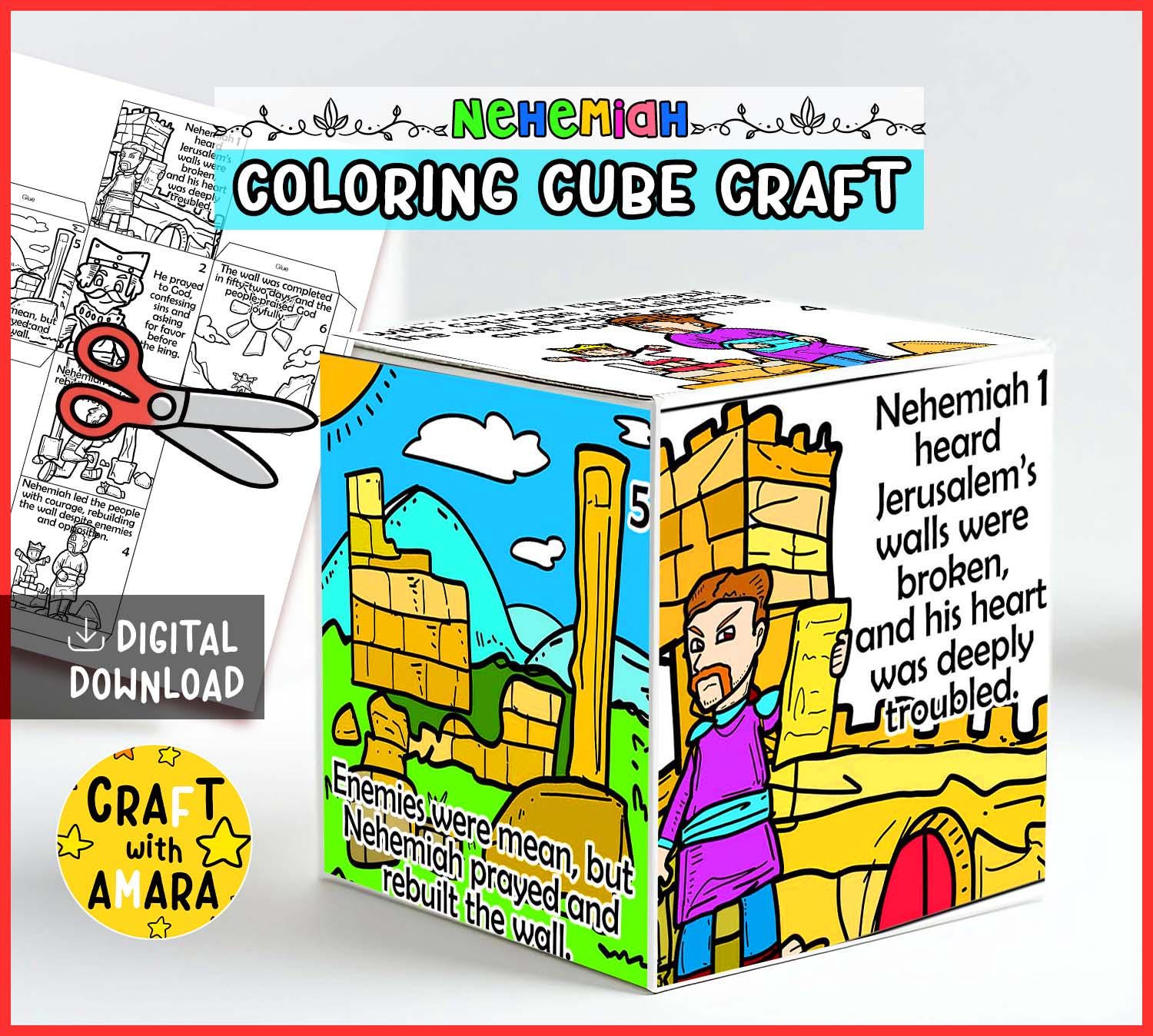 Nehemiah Coloring Cube Craft: Memory Games, Bible Activity for Kids ...