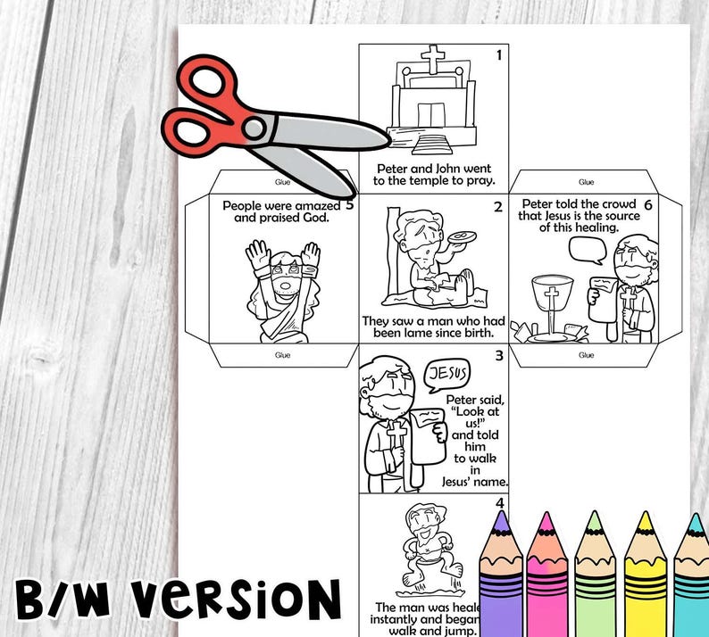 Peter Heals the Lame Man Coloring Cube Bible Craft: Memory Games ...