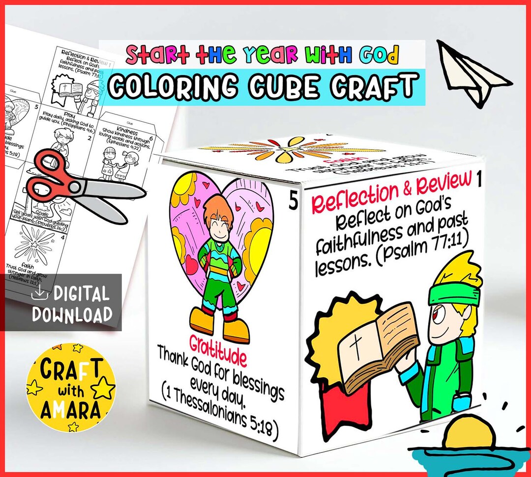 Start the Year With God Cube Coloring Bible Craft: Christian Blessings ...