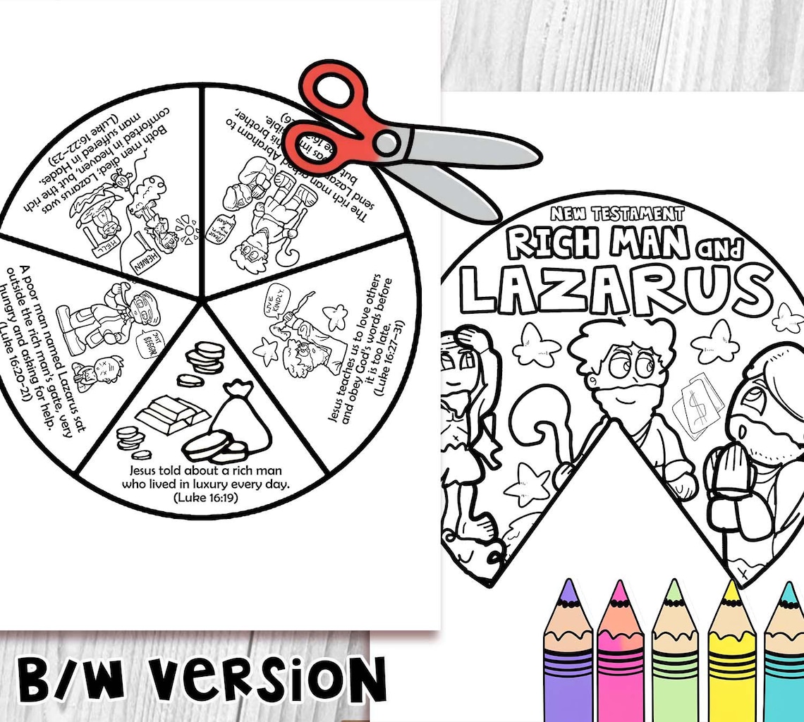 Parable of the Rich Man and Lazarus Spinner Coloring Wheel Bible Craft ...