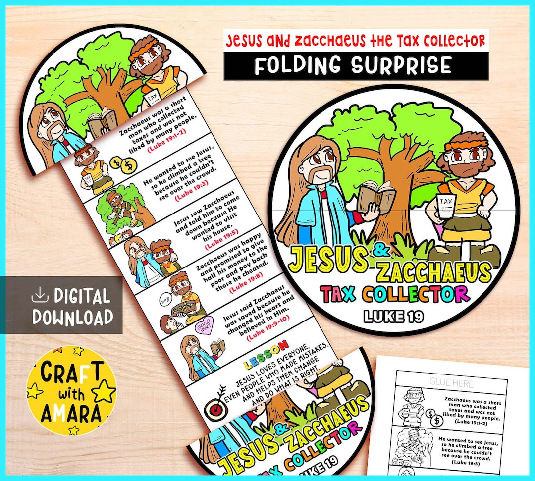 Jesus and Zacchaeus the Tax Collector Folding Surprise Bible Craft ...