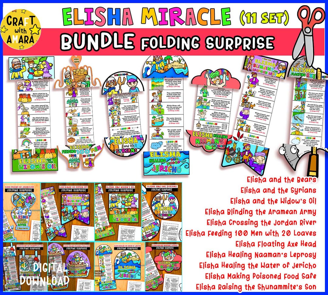 BUNDLE - Elisha Miracle Folding Surprise Craft: Bible Study Lesson ...