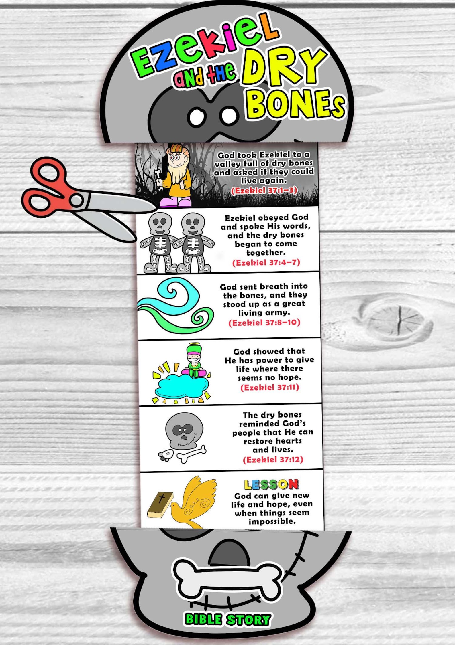 Ezekiel and the Dry Bones Folding Surprise Craft: Bible Story Summary ...