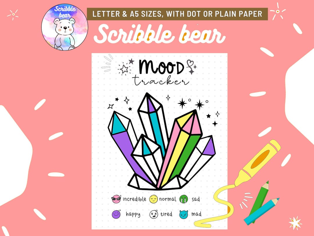 Crystal Mood Tracker Printable Journal Kit Planner Page With Feelings Track Mood Template Plain ...