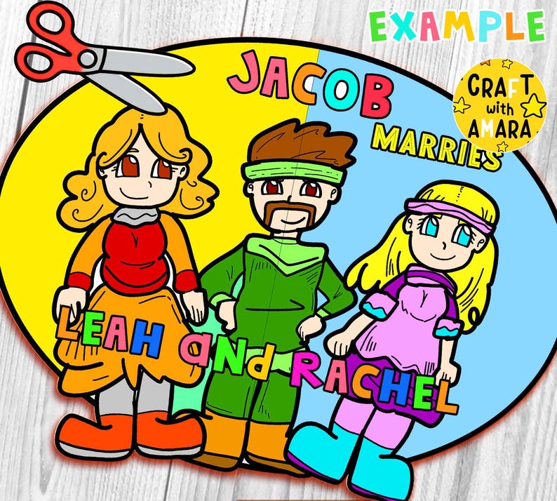 Jacob Marries Leah and Rachel Easy Coloring Folding Surprise Bible ...