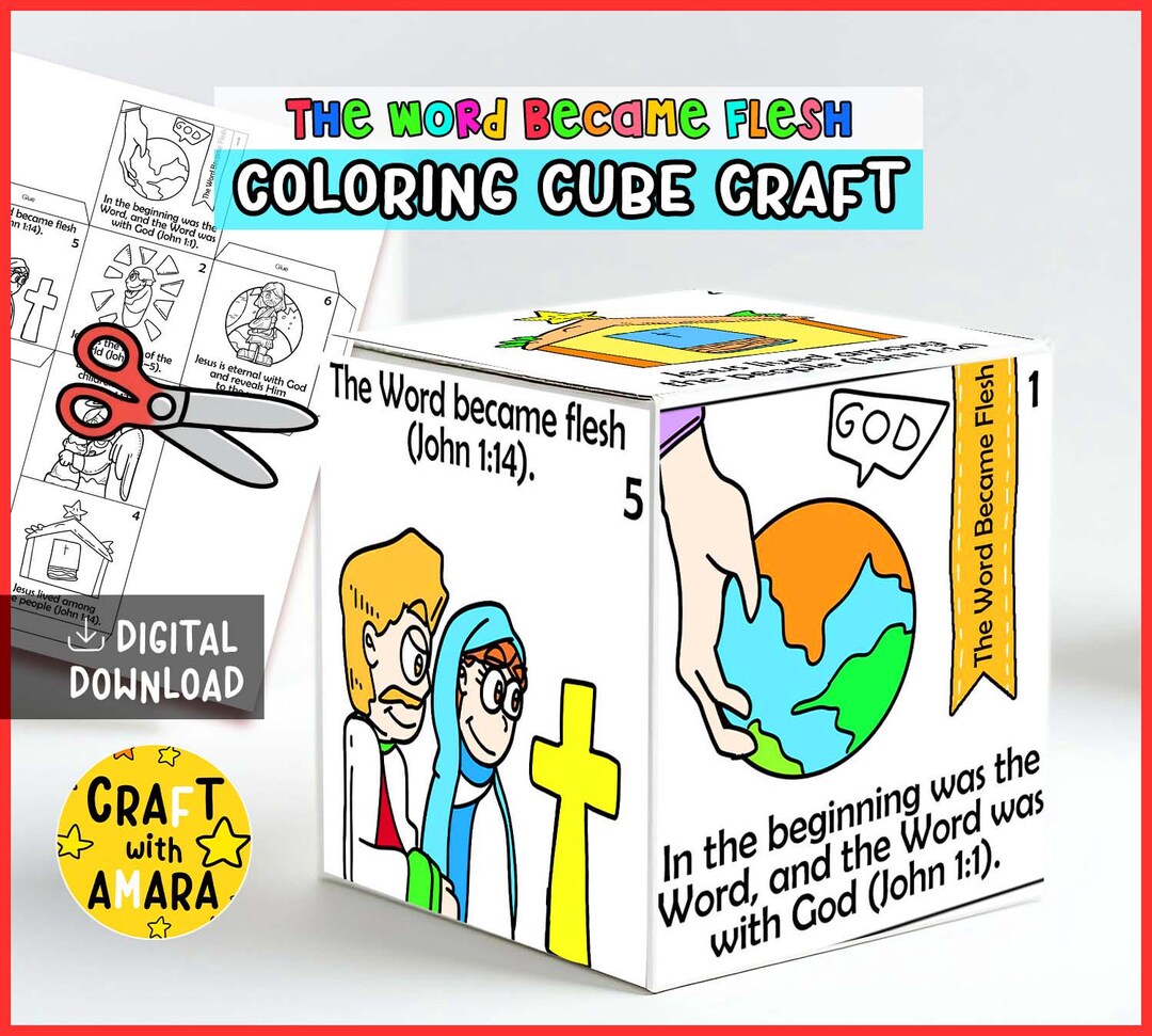 The Word Became Flesh Coloring Cube Bible Craft: Memory Games, Children ...