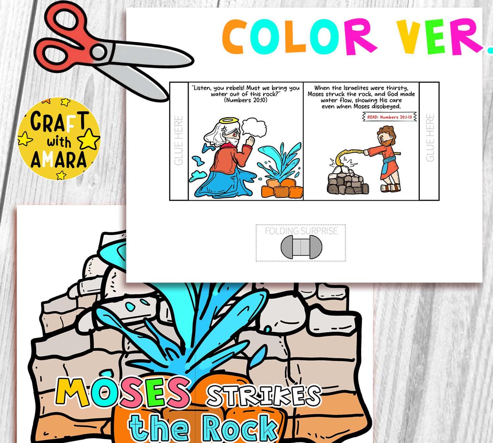 Moses Strikes the Rock Easy Coloring Folding Surprise Bible Craft ...