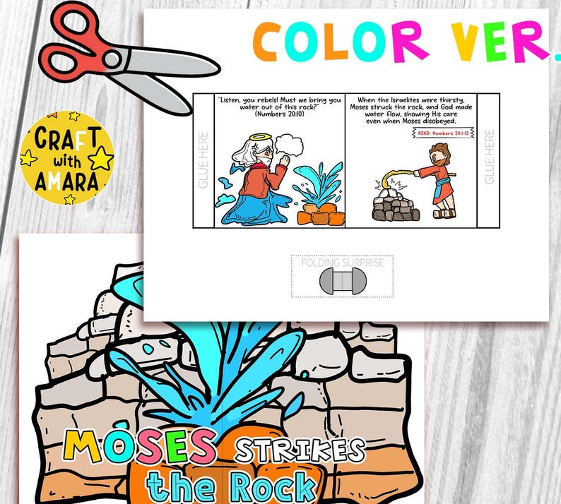 Moses Strikes the Rock Easy Coloring Folding Surprise Bible Craft ...