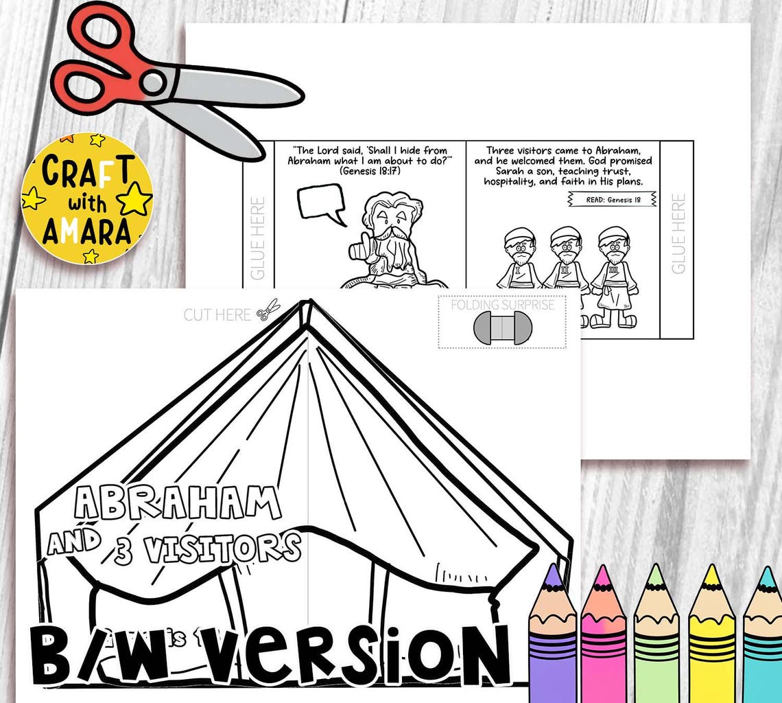 Abraham and 3 Visitors Easy Coloring Folding Surprise Bible Craft ...