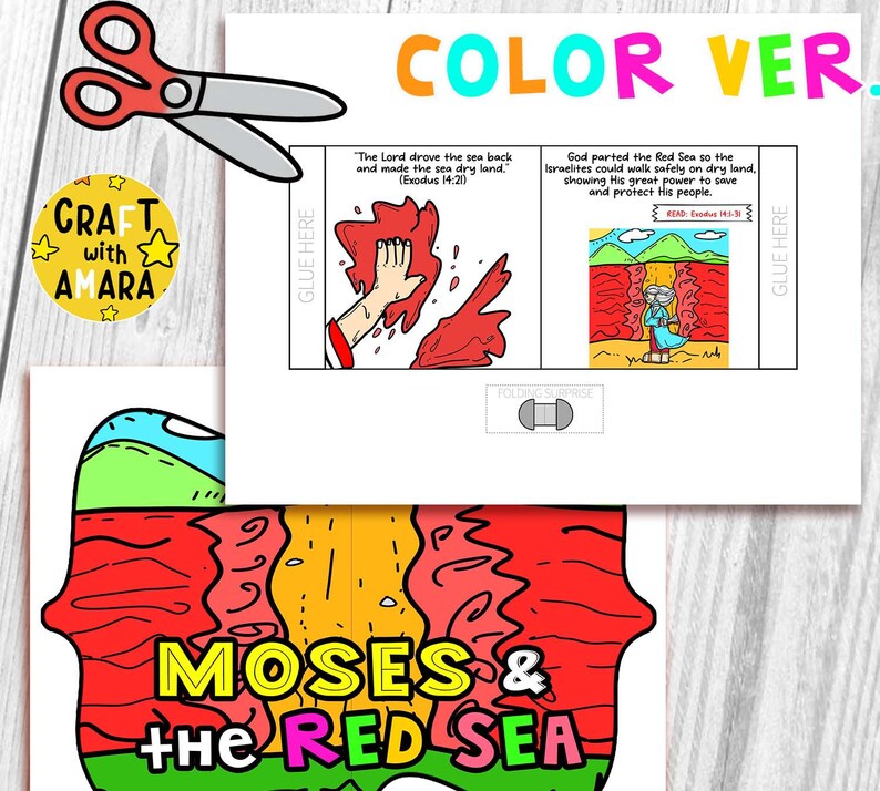 Moses and the Red Sea Easy Coloring Folding Surprise Bible Craft ...