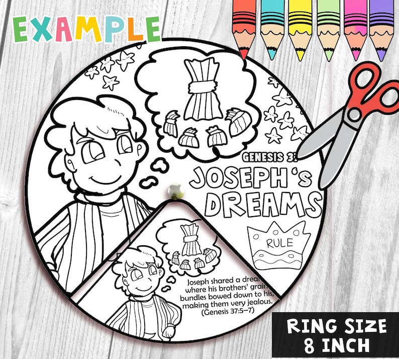 Joseph’s Dreams Spinner Coloring Wheel Bible Craft: Children Ministry ...