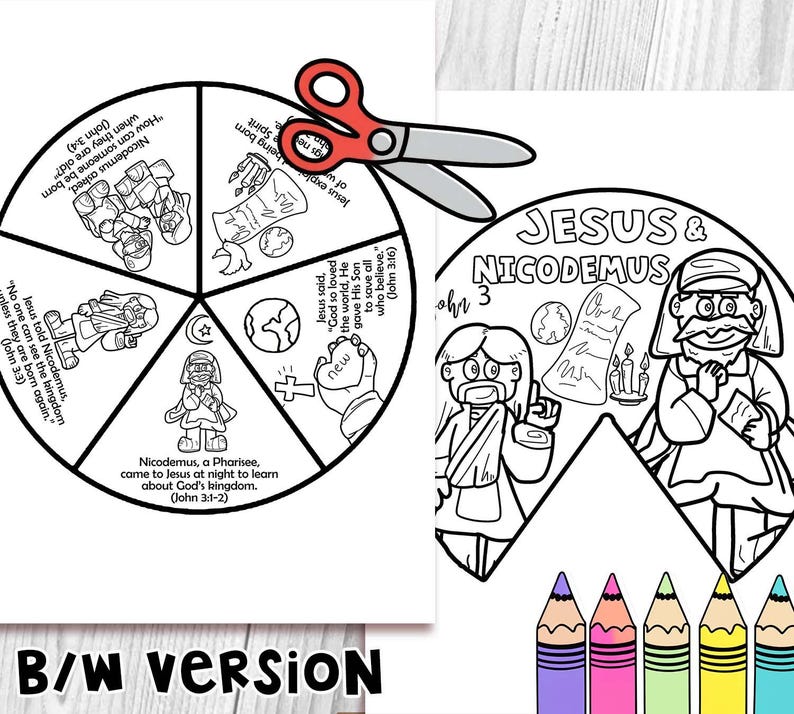 Jesus and Nicodemus Spinner Coloring Wheel Bible Craft: Children ...