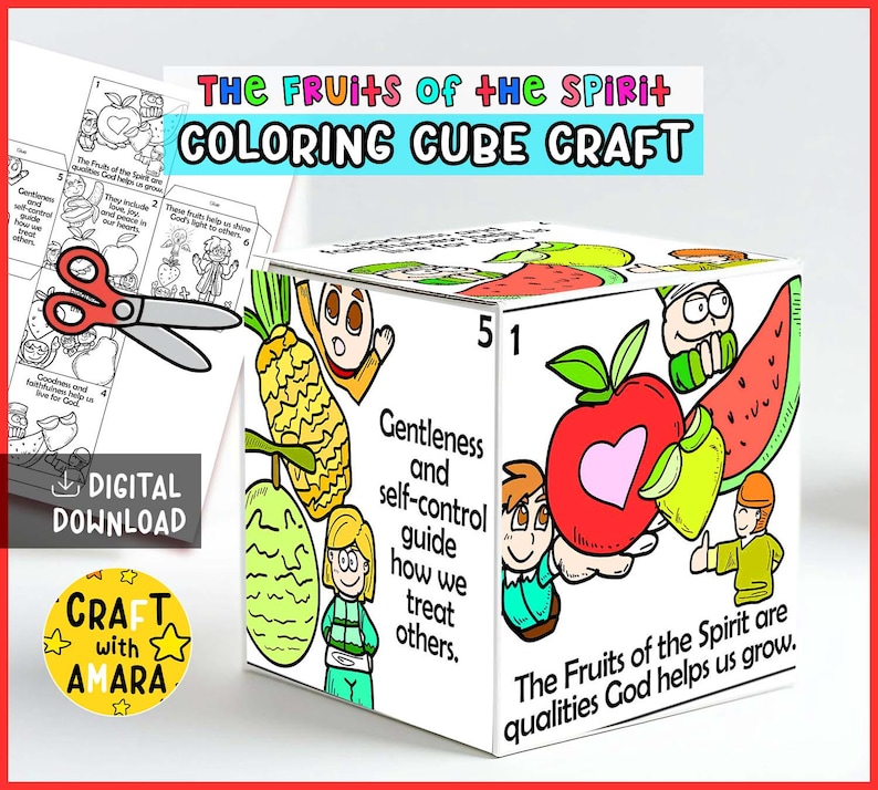 The Fruits of the Spirit Coloring Cube Craft, Holy Spirit, Bible Verse ...