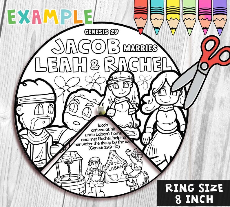Jacob Marries Leah and Rachel Spinner Coloring Wheel: Bible Lesson ...