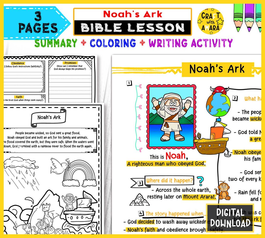 The Great Flood - Noah's Ark Bible Lesson: Coloring Scripture Study ...
