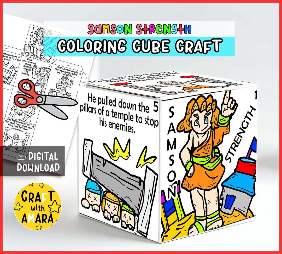 Samson Strength Coloring Cube Craft: Memory Games, Bible Study Lesson ...
