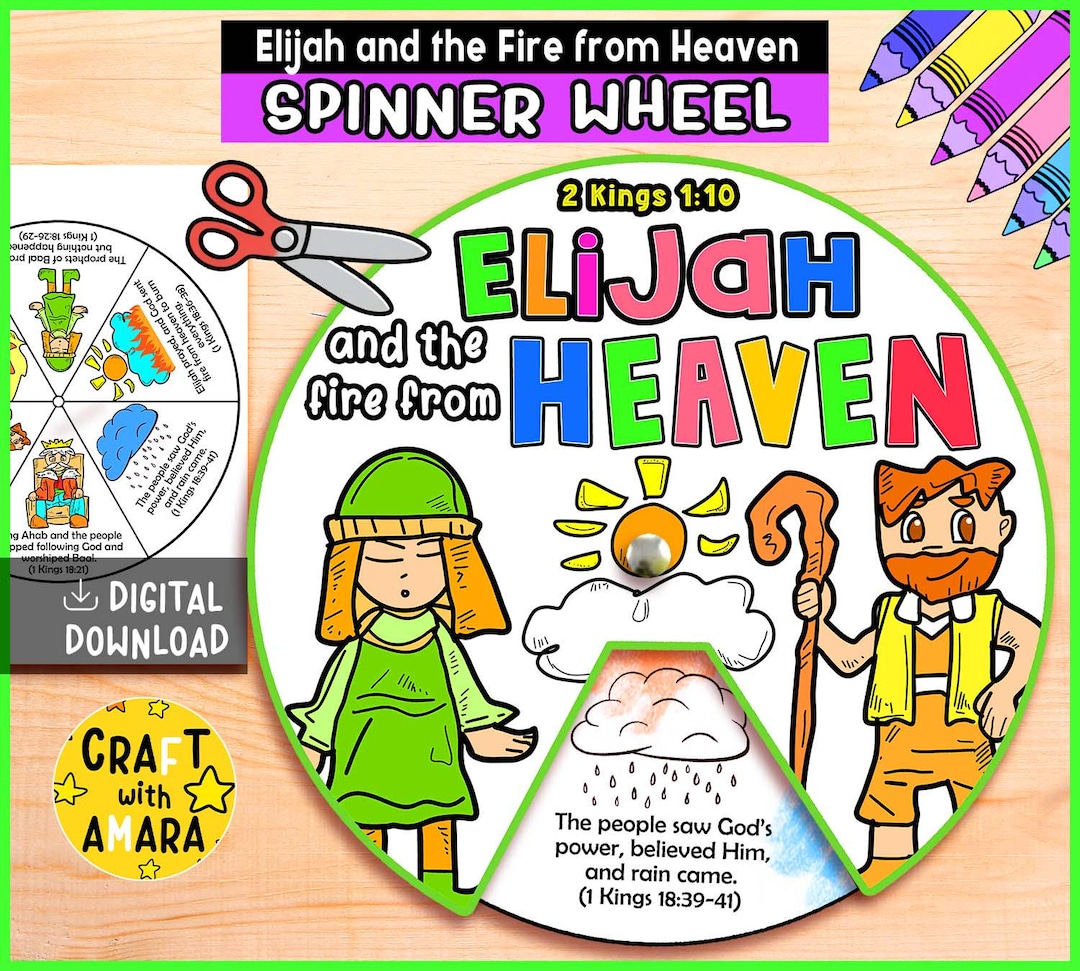 Elijah and the Fire From Heaven Spinner Coloring Wheel, Bible Activity ...