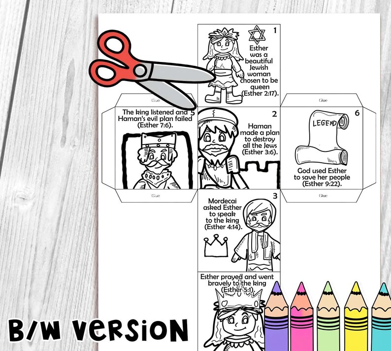 Esther Saves Her People Coloring Cube Craft, Memory Games, Bible Craft ...
