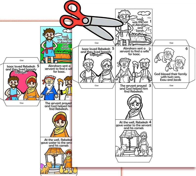 Isaac and Rebekah Coloring Cube Craft, Memory Games, Bible Craft for ...