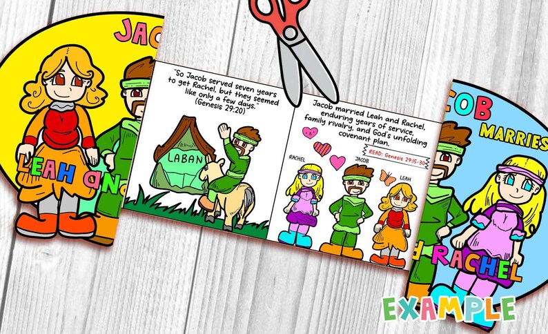 Jacob Marries Leah and Rachel Easy Coloring Folding Surprise Bible ...