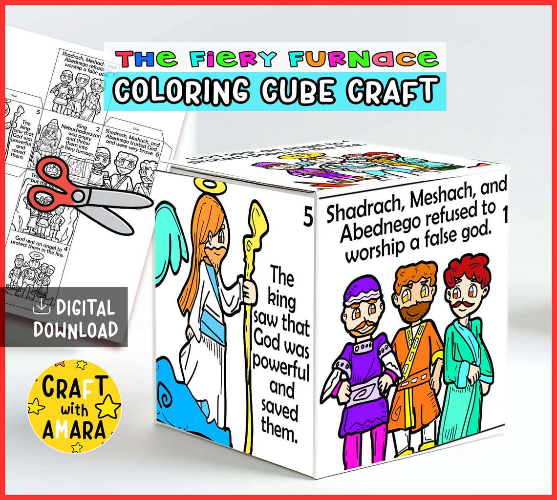 Shadrach Meshach and Abednego (the Fiery Furnace) Coloring Cube Craft ...