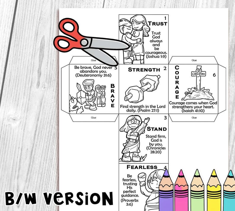 Be Courageous Coloring Cube Craft: Affirmation of God, Bible Study ...