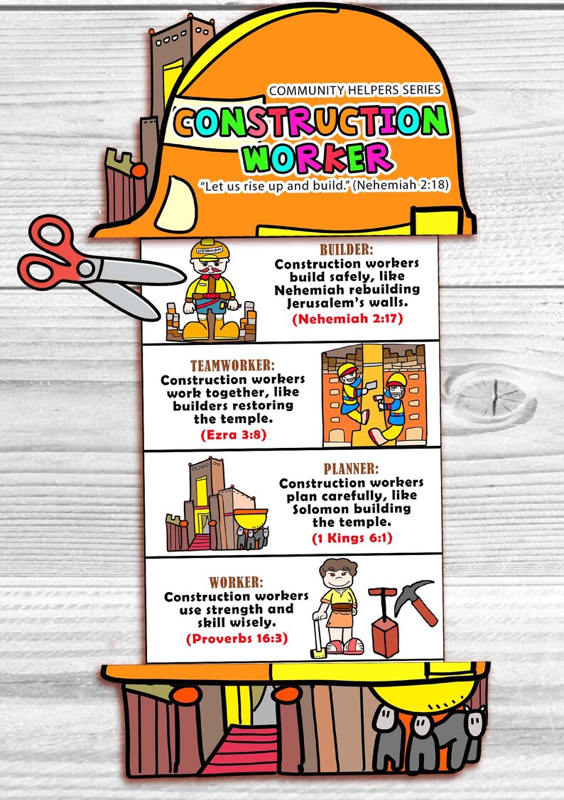 COMMUNITY HELPERS: Construction Worker Folding Surprise Coloring Craft ...