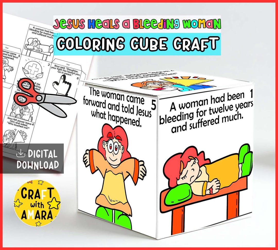 Jesus Heals a Bleeding Woman Coloring Cube Bible Craft: Miracle of ...