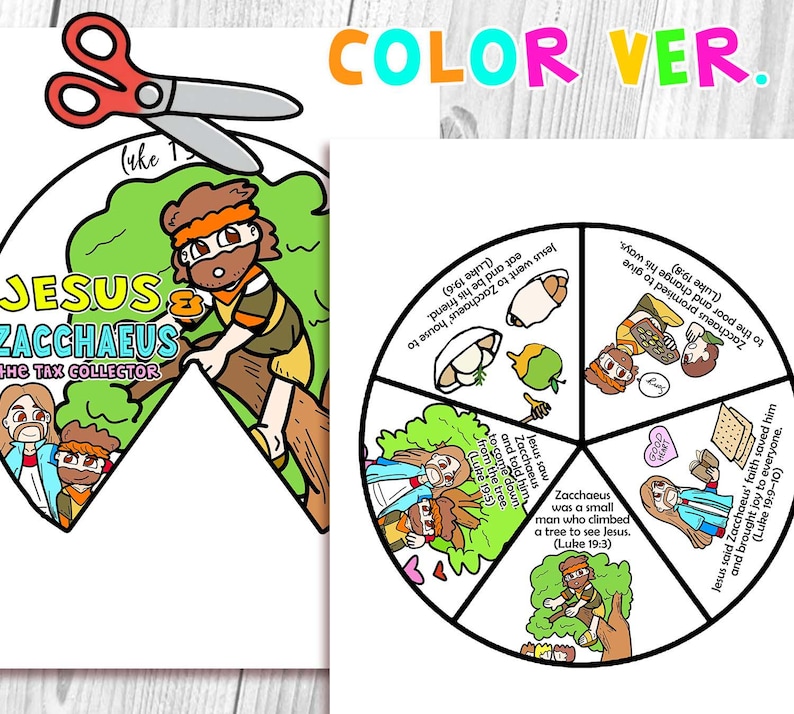 Jesus and Zacchaeus the Tax Collector Spinner Coloring Wheel Bible ...