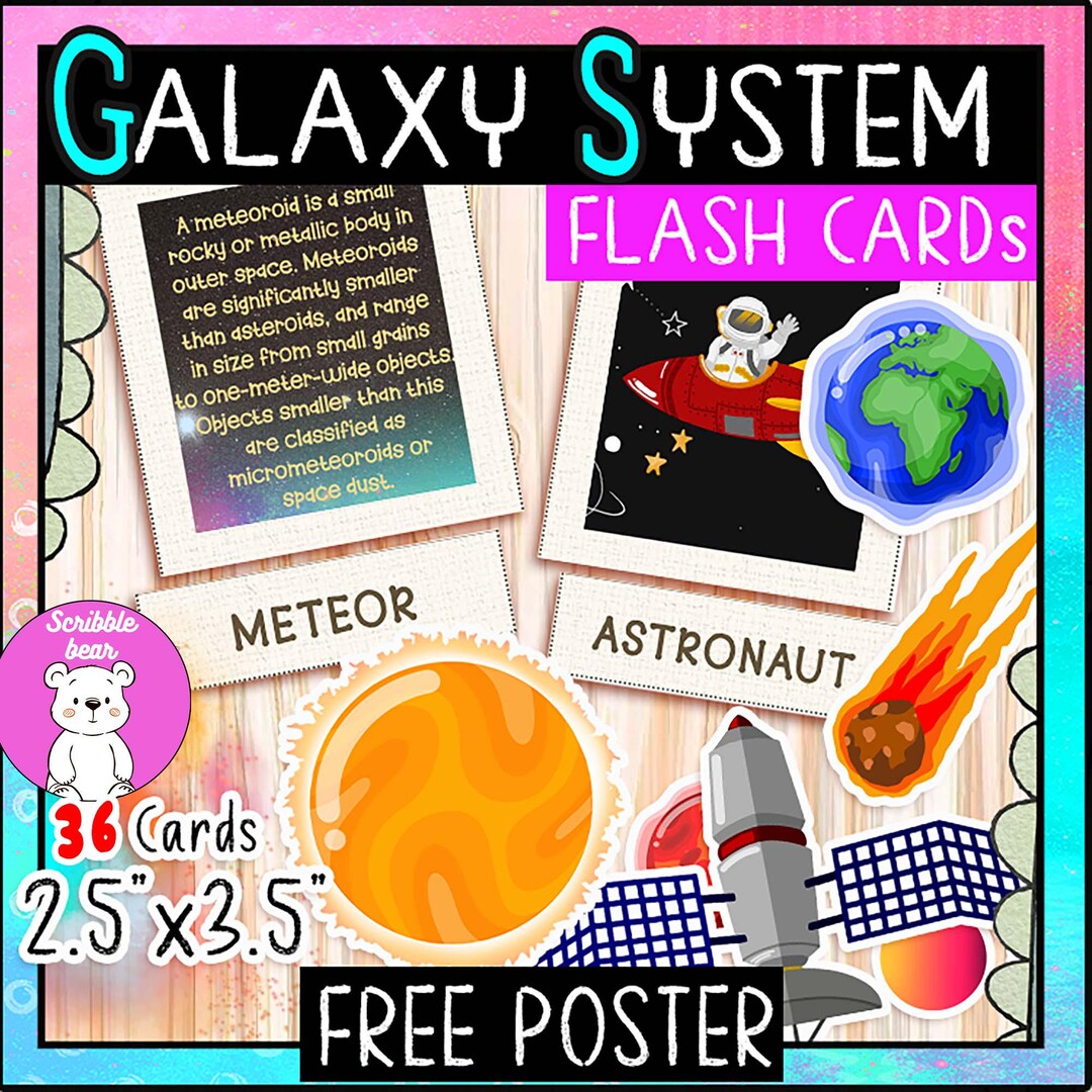 36 Galaxy System Flash Cards and Fact Sheets, Planet Outer Space Solar ...
