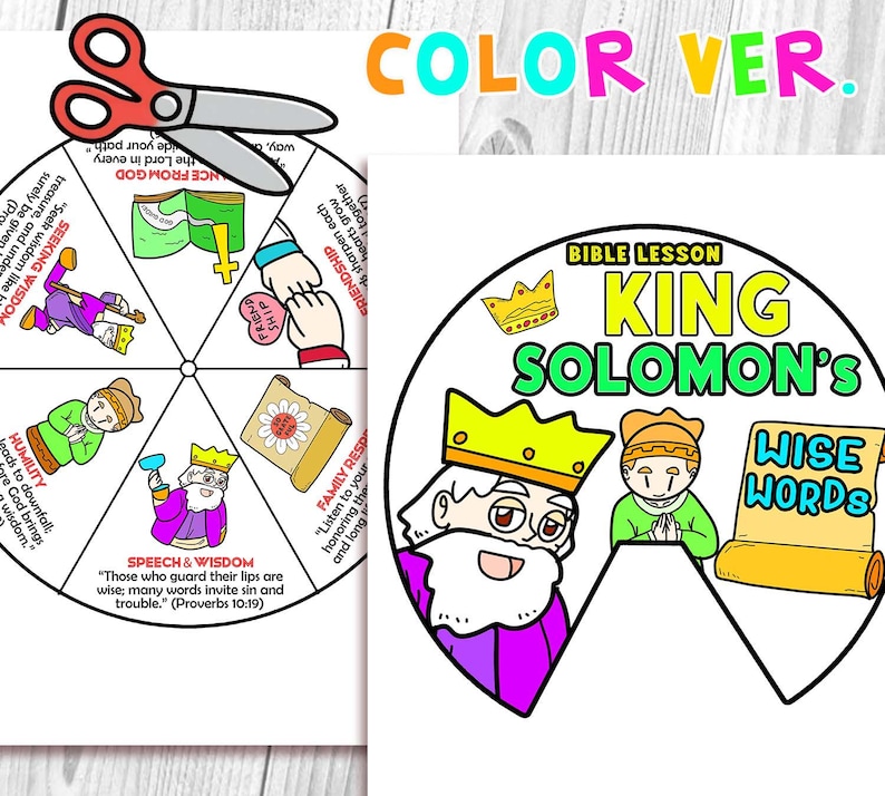 King Solomon's Wise Words Spinner Wheel Coloring Craft: Bible Story ...