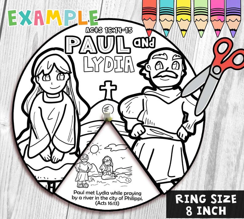 Paul and Lydia Spinner Coloring Wheel Craft, Bible Activity, Kids Bible ...