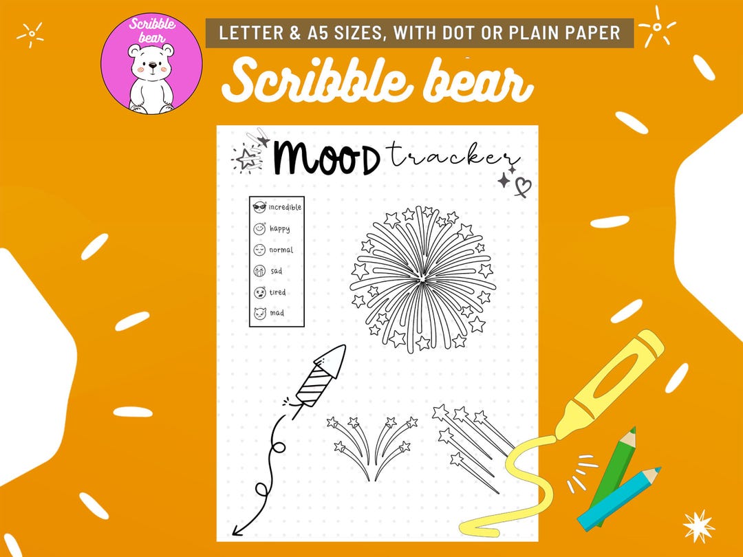 Fireworks Mood Tracker Printable Journal Kit Planner Page With Feelings ...
