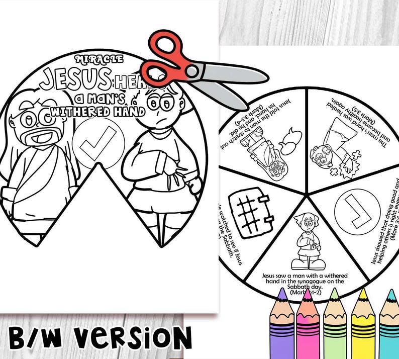Jesus Heals a Man Withered Hand Spinner Coloring Wheel Bible Craft ...