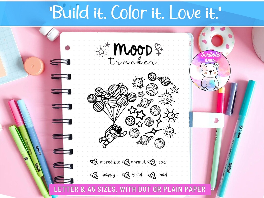 Astronaut Galaxy Mood Tracker Printable Journal Kit Planner Page With ...
