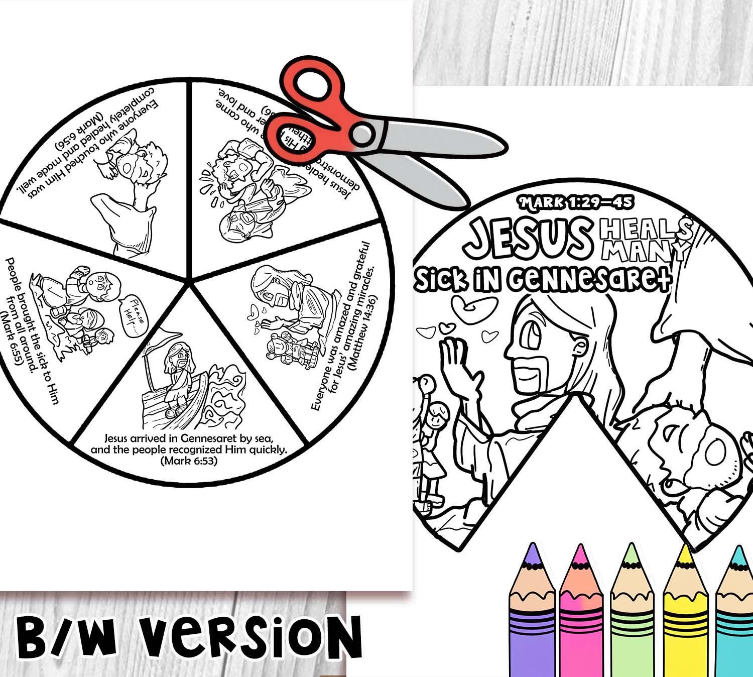 Jesus Heals Many Sick in Gennesaret Spinner Coloring Wheel Bible Craft ...