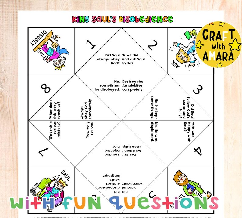 King Saul's Disobedience Coloring Cootie Catcher: Bible Sunday School ...