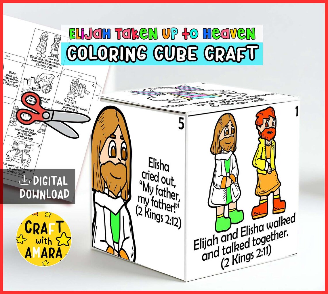 Elijah Taken up to Heaven Coloring Cube Craft, Memory Games, Bible ...
