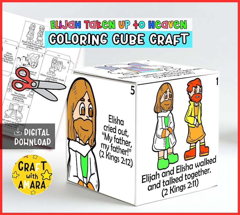 Elijah Taken up to Heaven Coloring Cube Craft, Memory Games, Bible ...