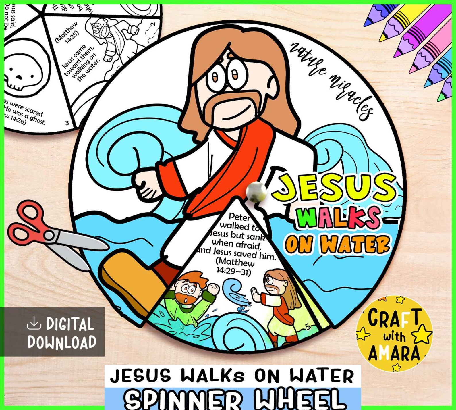 Jesus Walks on Water Spinner Coloring Wheel Bible Craft: Nature Miracle ...