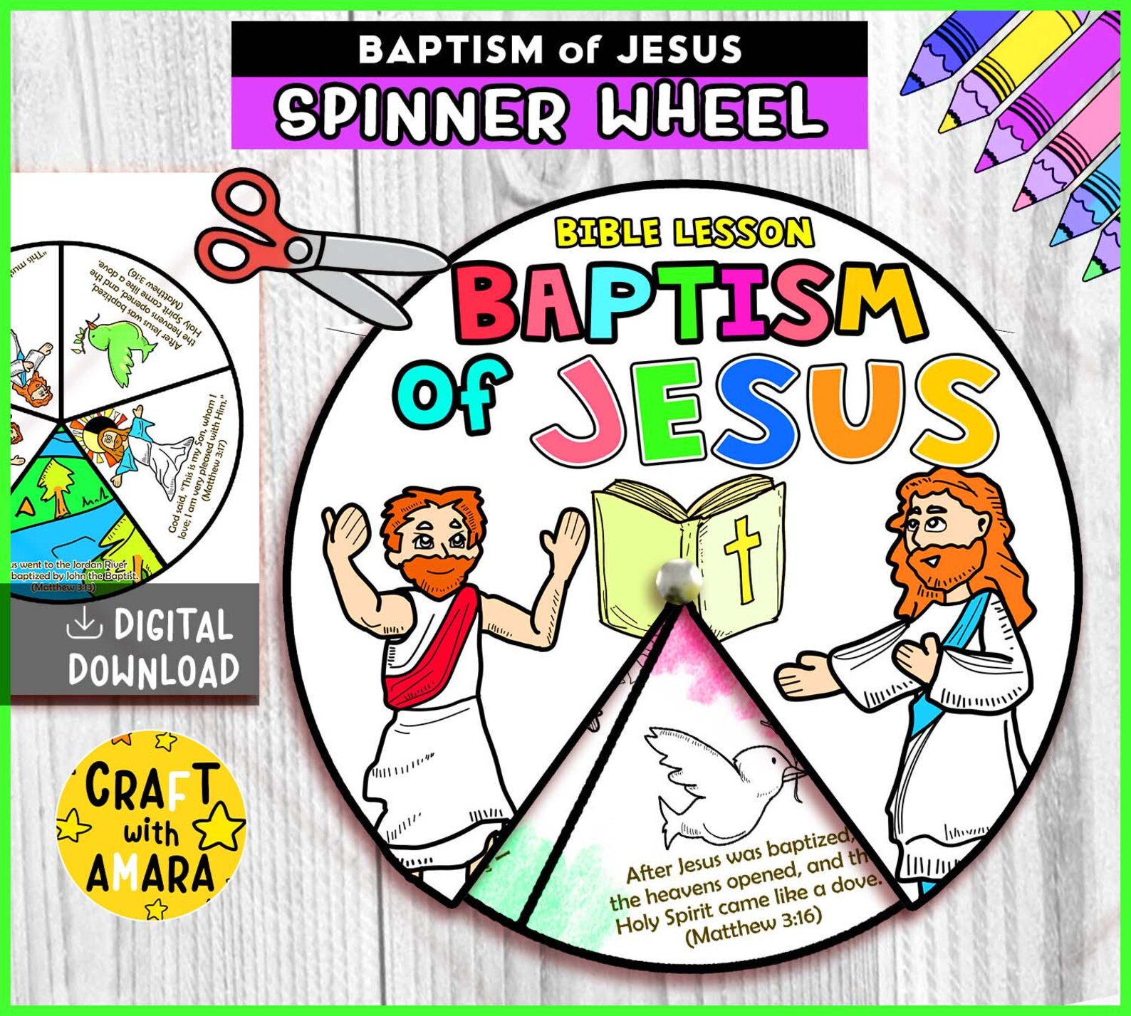 Baptism of Jesus Spinner Coloring Wheel, Bible Activity, Kids Bible ...