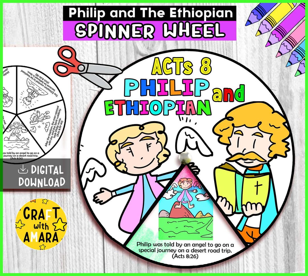 Philip and the Ethiopian Man Spinner Coloring Wheel Bible Craft: Sunday ...