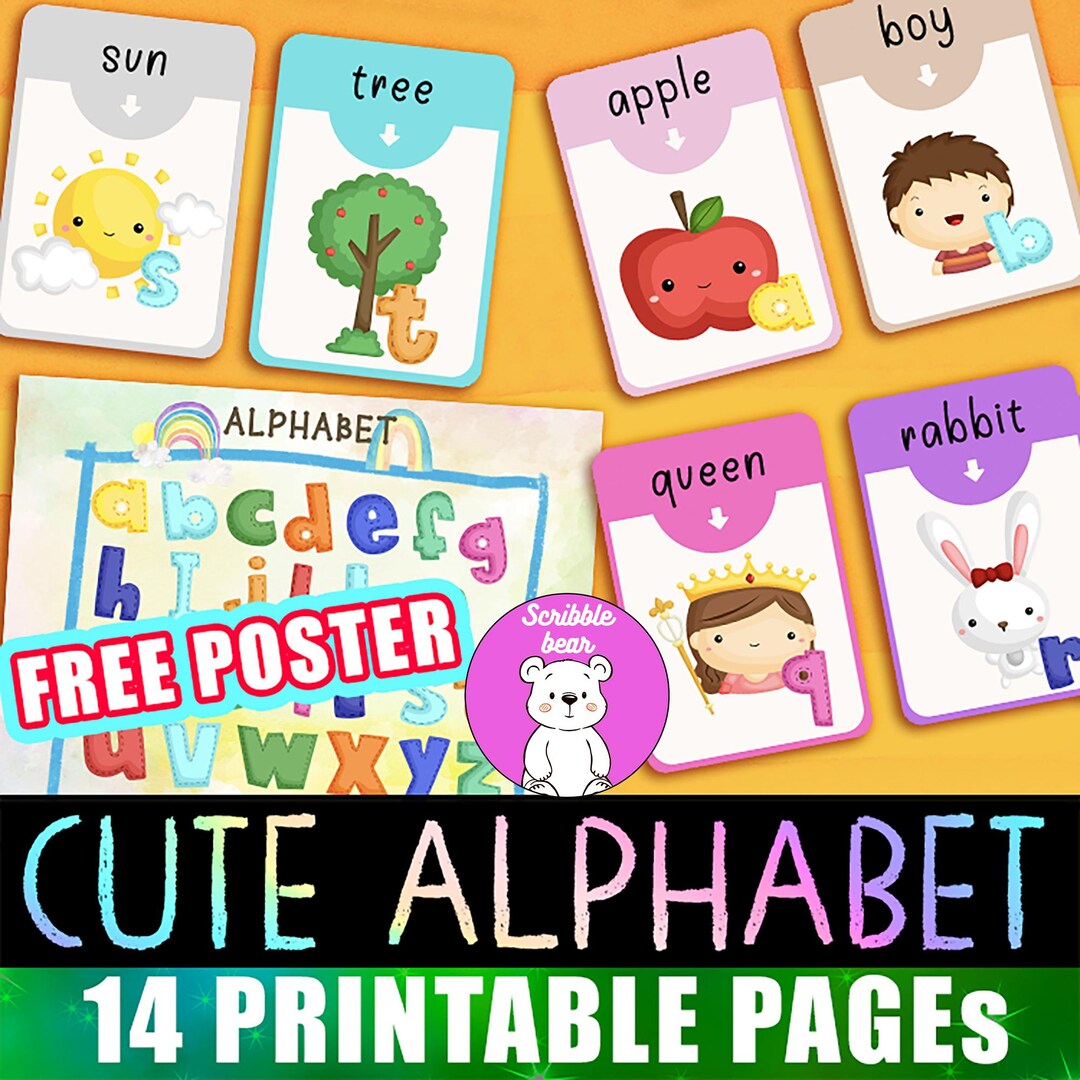 26 Cute Alphabet Flashcards, ABC Flash Cards, Colorful Learning Toys ...