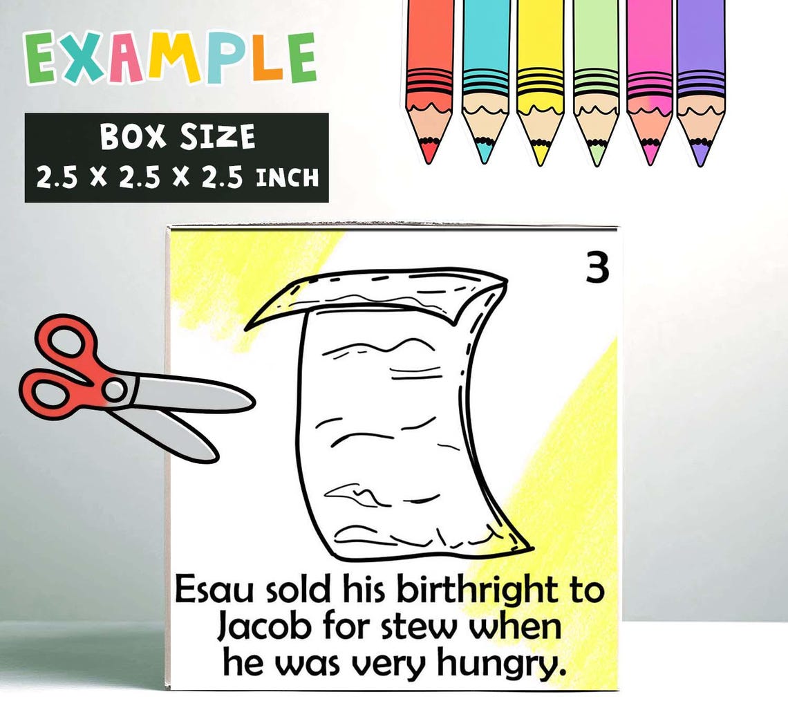 Jacob and Esau Coloring Cube Craft, Memory Games, Bible Craft for Kids ...